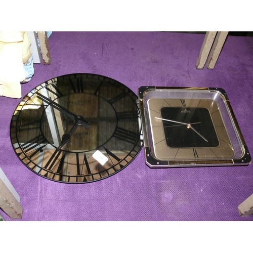 LUNGMAI QUARTZ SQUARE WALL CLOCK AND A TOWCESTER CLOCK WORKS MIRRORED ...