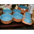 TERRACOTTA BOWLS AND MATCHING TOAST RACK