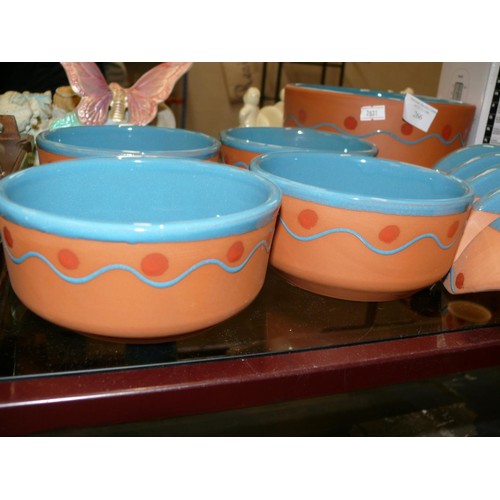 TERRACOTTA BOWLS AND MATCHING TOAST RACK