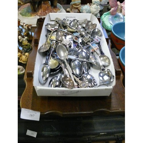 COLLECTION OF SOUVENIR SPOONS WITH 2 WOODEN SPOON RACKS