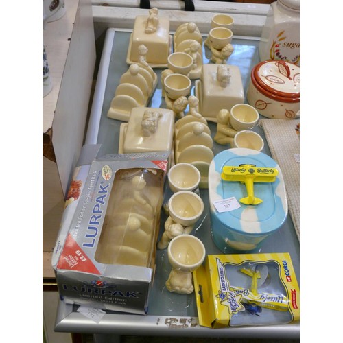 LURPAK TOAST RACK IN BOX, 3 EGG CUPS. ALSO INCLUDES AN UTTERLY BUTTERLY ...