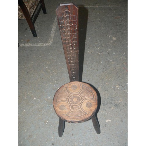 Carved Oak & Beech spinning chair by Ben Setter, Totnes, stamped on the ...