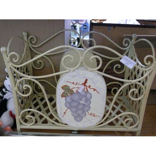 WROUGHT IRON METAL MAGAZINE RACK WITH GRAPE DECORATION