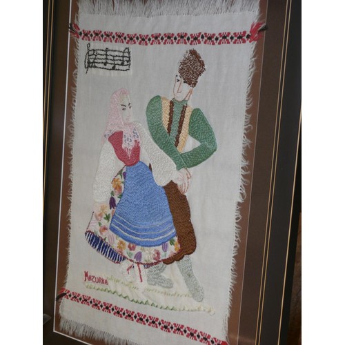 TRADITIONAL POLISH NEEDLEWORK PICTURE DEPICTING THE MAZURKA DANCE ...