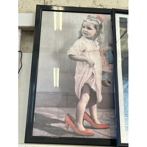 TWO FRAMED PHOTOGRAPHS "FIRST LOVE" AND GIRL WITH RED SHOES PLUS 3 ...