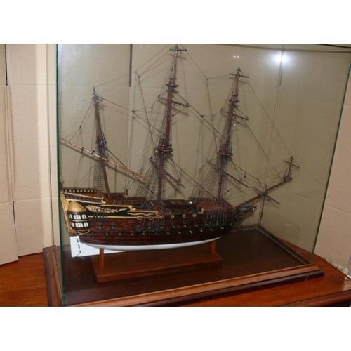 Large and impressive scratch built wooden model of a Napoleonic Galleon ...