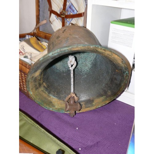 VERY HEAVY ANTIQUE CAST BELL METAL BELL - 11" DIA, 13" HIGH