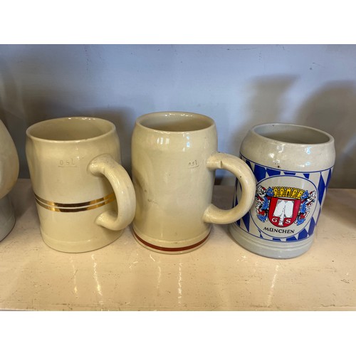 3 LARGE GERMAN BEER TANKARDS AND 3 MEDIUM SIZED ONES