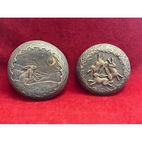 2 CERAMIC PLAQUES - MOON GAZING HARE AND THE THREE HARES PLUS A SMALL ...
