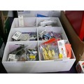 BOX OF CRAFT ITEMS - IRON ON MOTIFS, PACKETS OF BEADS AND SEQUINS, PLUS ...