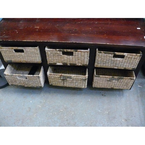 WOODEN FRAMED WICKER STORAGE UNIT