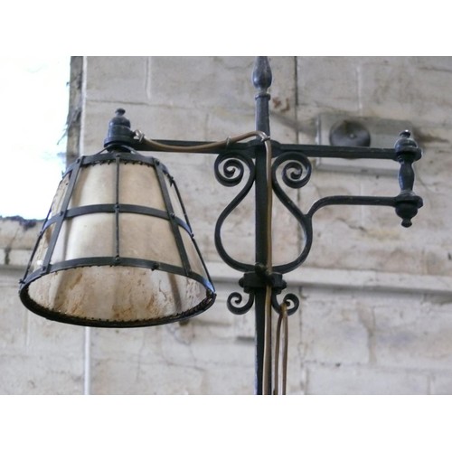 TALL HEAVY WROUGHT IRON BLACKSMITH MADE LAMP WITH ORIGINAL SHADE, ARTS ...