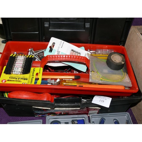 SMALL ELECTRICAL TOOL BOX INCLUDING MULTIMETER, CONVECTOR, SOLDER ETC ...