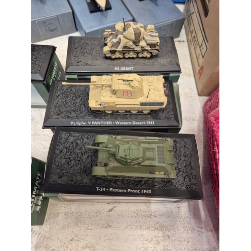 COLLECTION OF MILITARY MODELS OF TANKS AND SHIPS WITH ORIGINAL BOXES