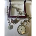 A RECORD POCKET WATCH AND A HEAVY DOUBLE ALBERT CHAIN WITH 2 SILVER AND ...