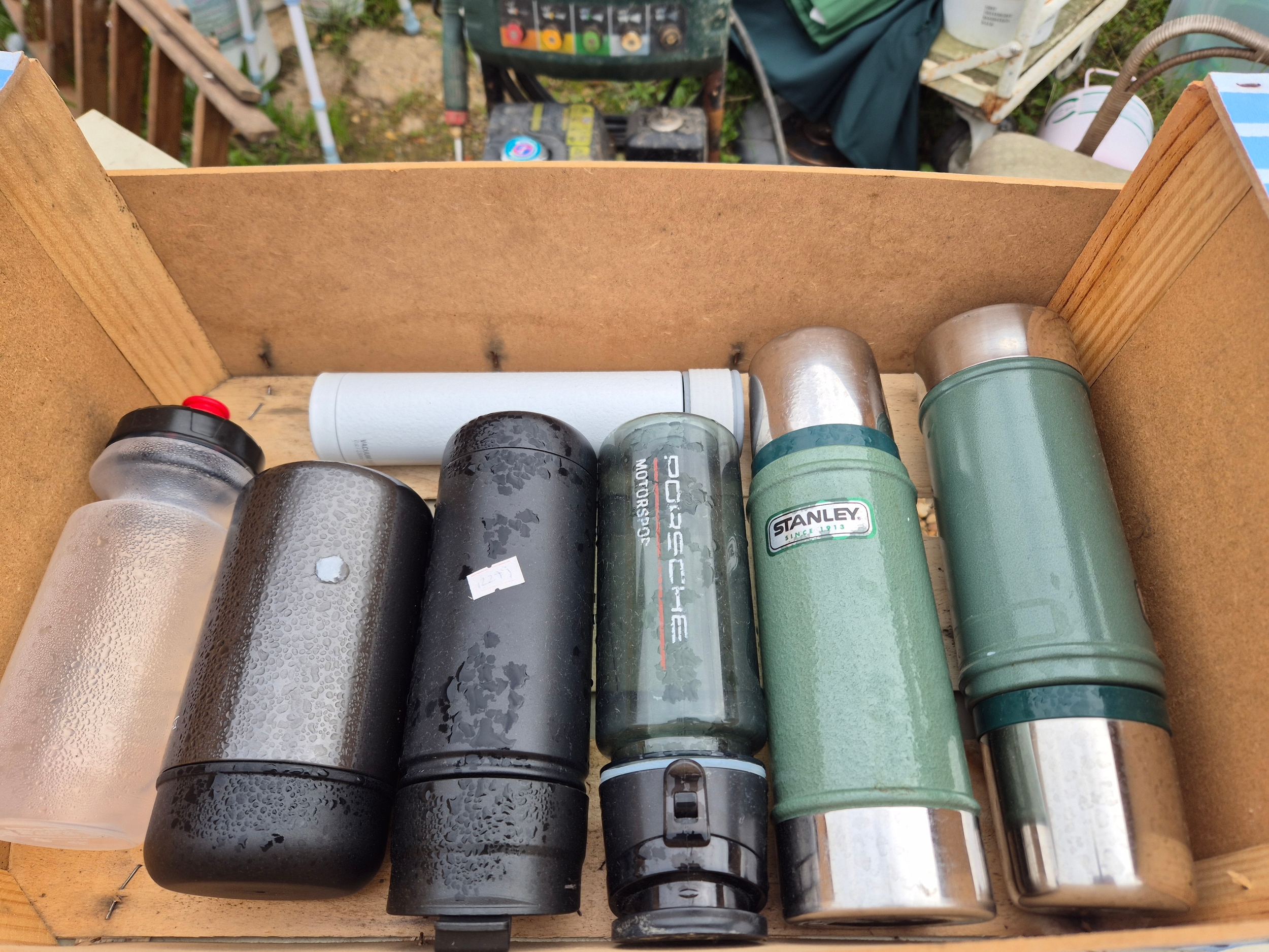 Box of assorted flasks
