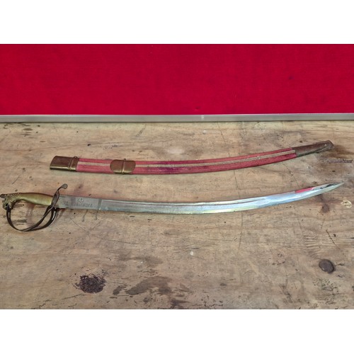 Vintage Indian brass lion head handle Talwar sword, double etched with ...
