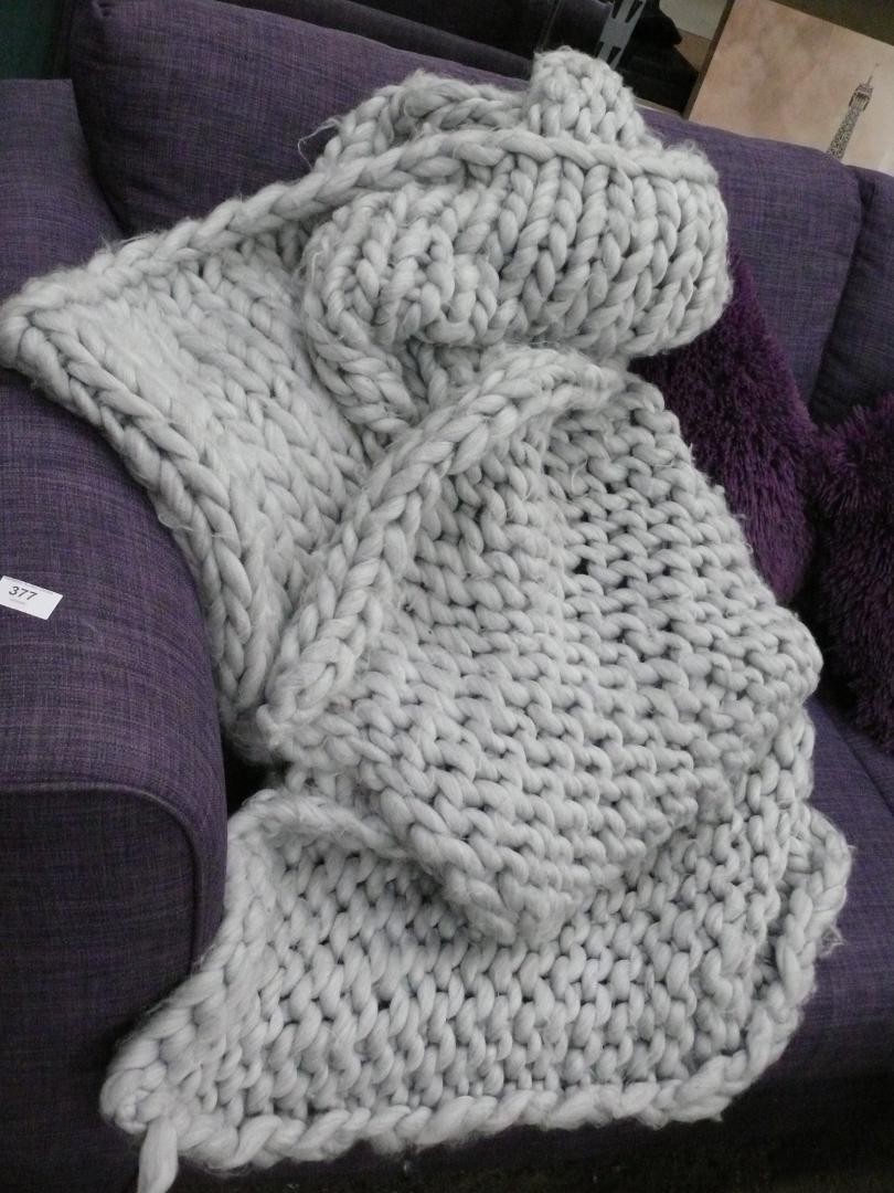 Large grey knitted soft wool blanket