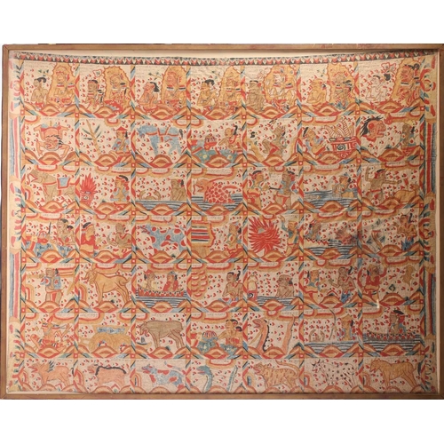 A Kamasan Balinese Star Calendar Palelitangan, lacquer colours on linen ...