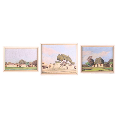 Lalit Mohan Sen (Indian, 1898 - 1954), Three landscapes with buildings ...