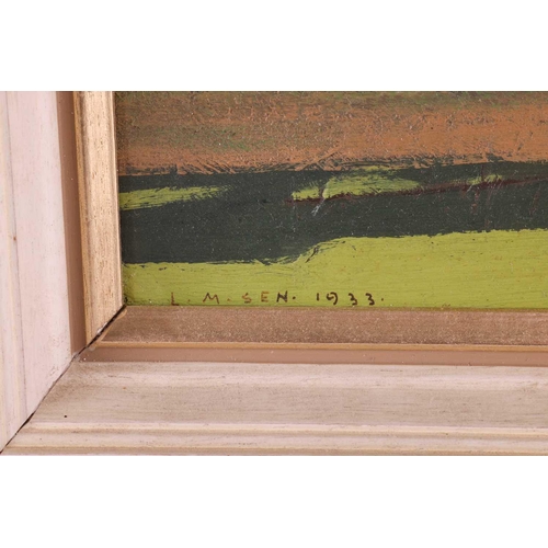 Lalit Mohan Sen (Indian, 1898 - 1954), Three landscapes with buildings ...