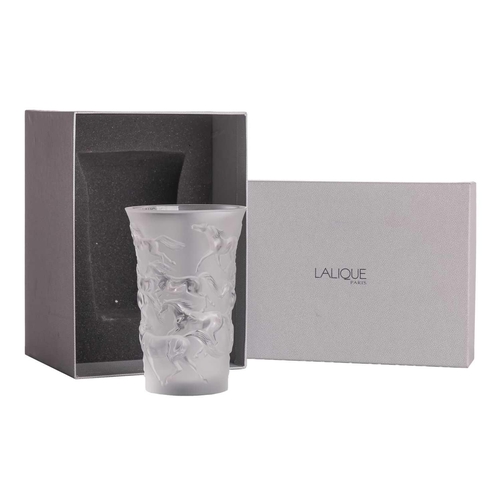 A Lalique frosted glass vase, decorated in the 'Mustang' pattern ...