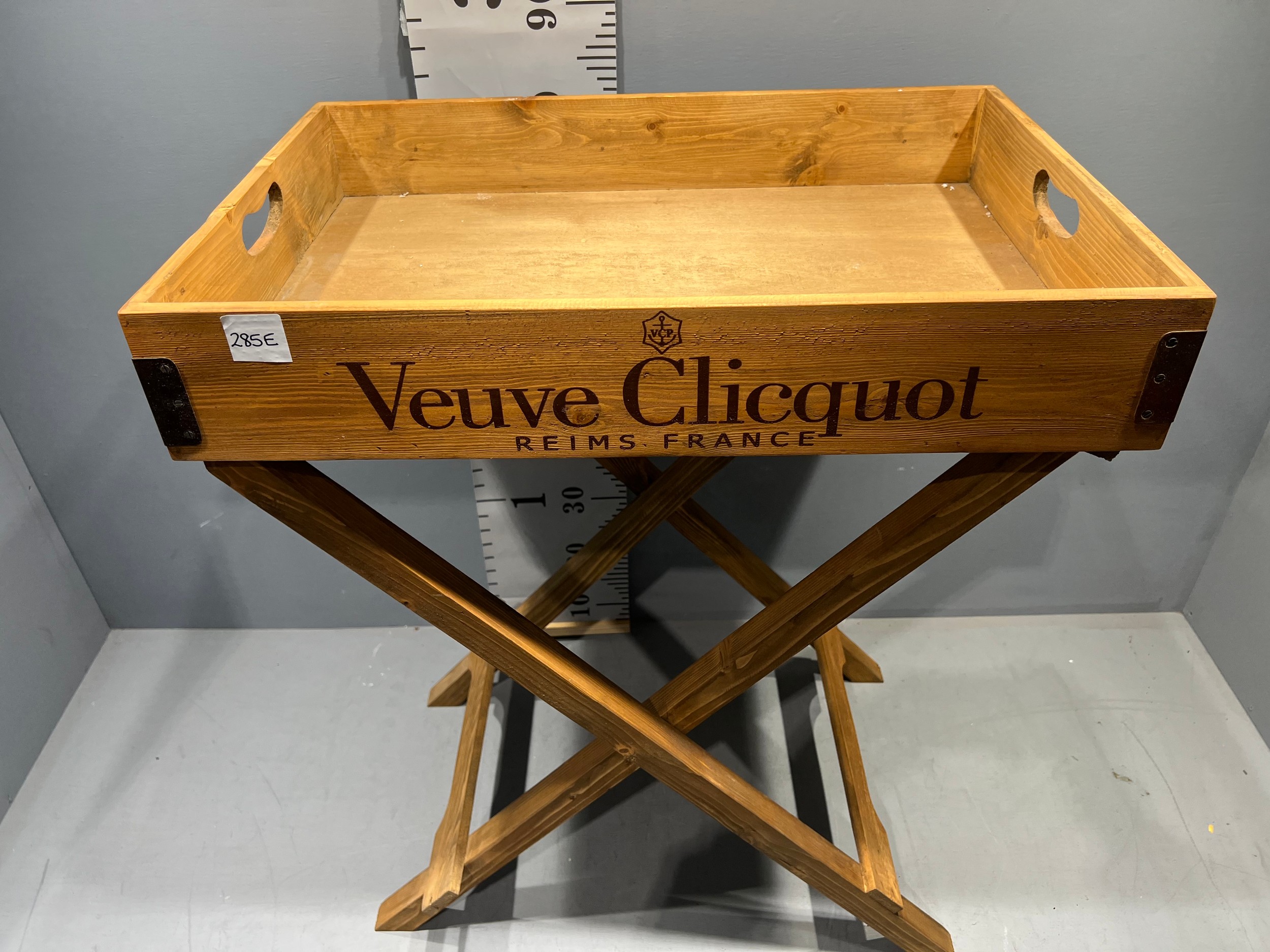 Dom Perignon wood champagne tray on stand