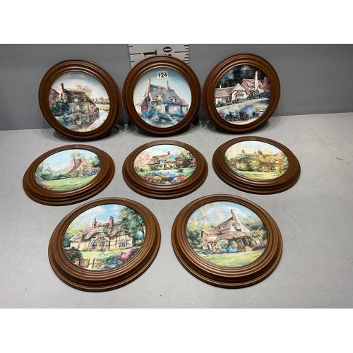 8 English country cottages framed plates Hamilton collection