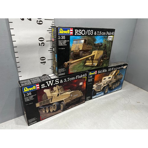 3 x Revell kits inc SWS Flak 43, Flak 38, semi track + Pak 40