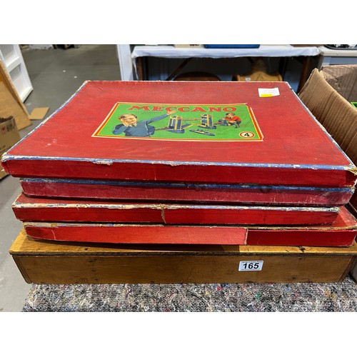 Meccano 1934/41 blue gold parts in nos red box, plus empty red boxes ...