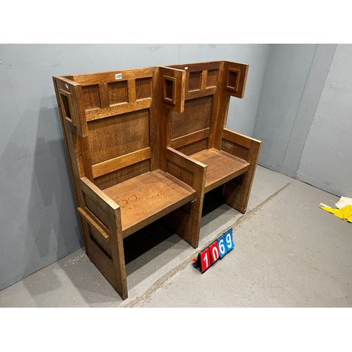 Vintage oak Gothic style 2 seater church pew