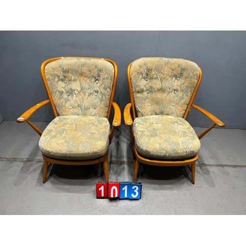 Pair of ercol Windsor fireside chairs webbing a/f see pics