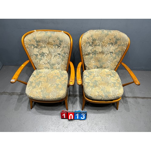 Pair of ercol Windsor fireside chairs webbing a/f see pics