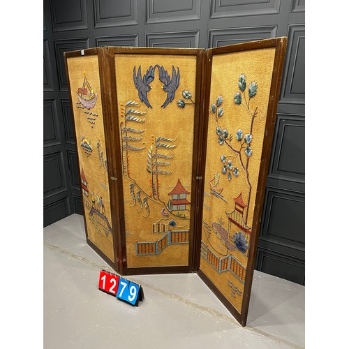 Victorian oriental triple panel dress screen (stitch work)