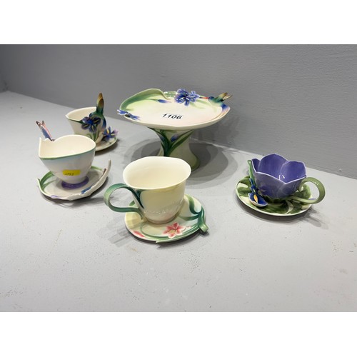 Franz humming bird comport dish + 4 franz cups & saucers + one spoon