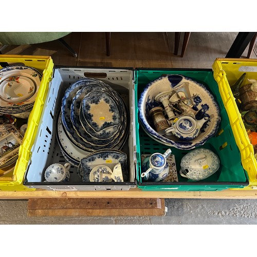 4 Box's assorted pottery + mirror etc