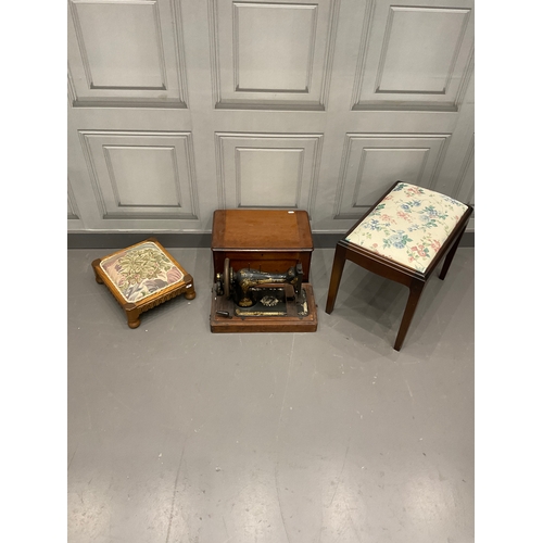 Singer sewing machine + ercol stool + stag stool