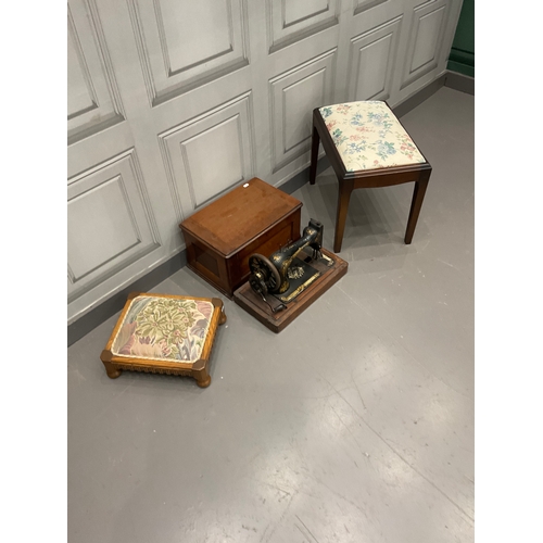 Singer sewing machine + ercol stool + stag stool