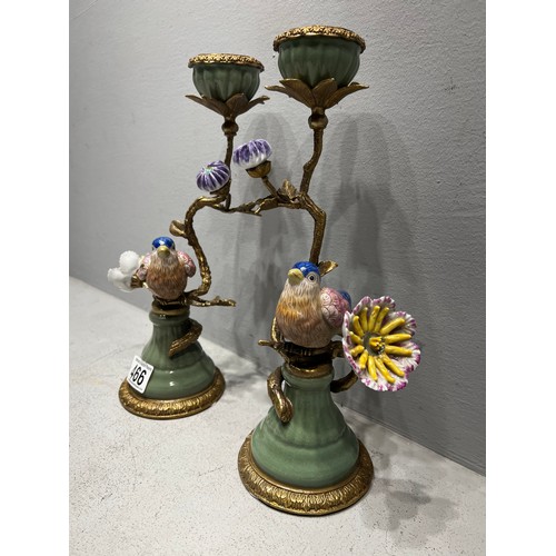 Pair of porcelain bird candlesticks