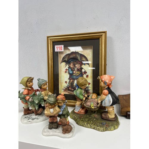 3 x Goebel figures + Goebel plaque in frame.