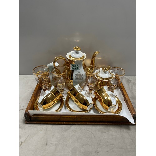 Vintage gold & white tea set with glasses