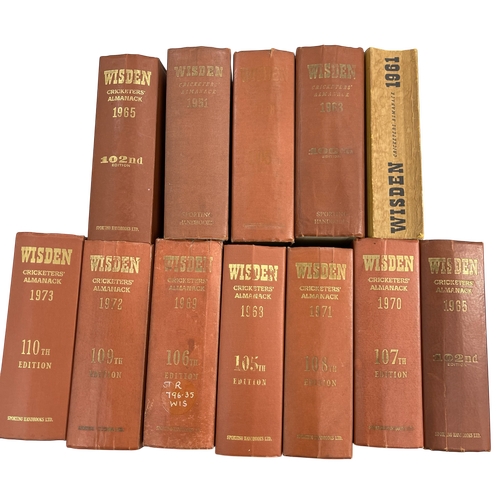 A collection of Wisden hardback books covering the years 1965, 1973 ...