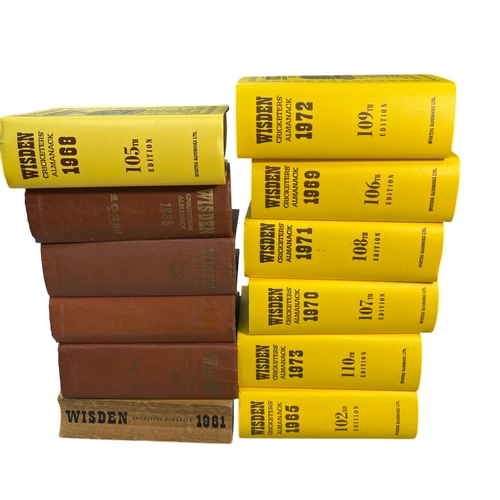 A collection of Wisden hardback books covering the years 1965, 1973 ...