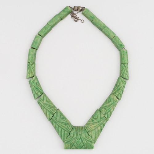 A 1920s French carved green bakelite necklace, made to resemble jade ...