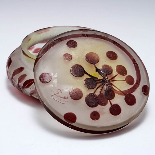 A French Emile Gallé cameo glass box with cover, c1922, with puce ...