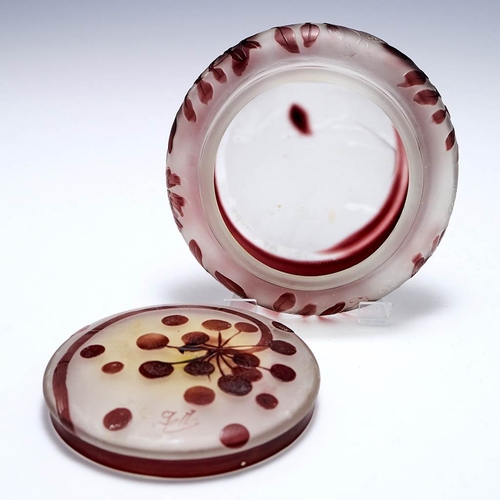 A French Emile Gallé cameo glass box with cover, c1922, with puce ...