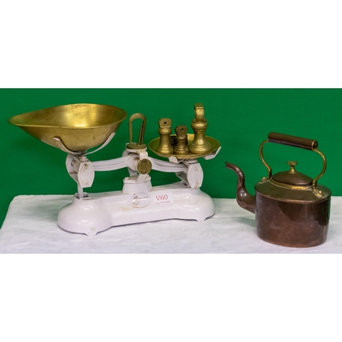 White metal Scales "Librasco" with brass pans and bell-shaped weights ...