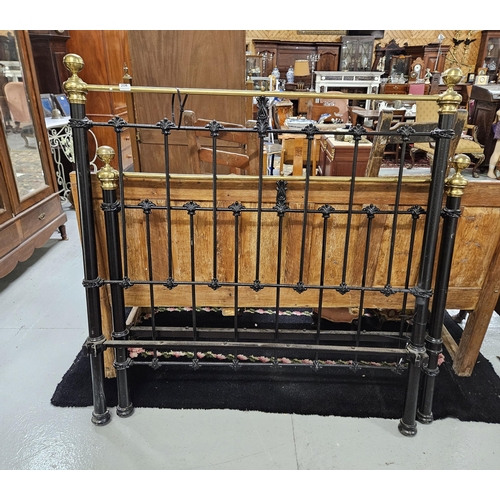 Double Sized Metal Bed Frame, Victorian Style, painted black with brass ...