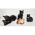 4 cat figurines - 1 Bretby black plaster cat at play, a Beswick kitten ...