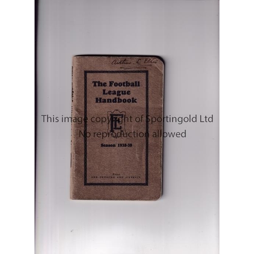 FOOTBALL LEAGUE HANDBOOK 1938/9 Softback annual with details written on ...